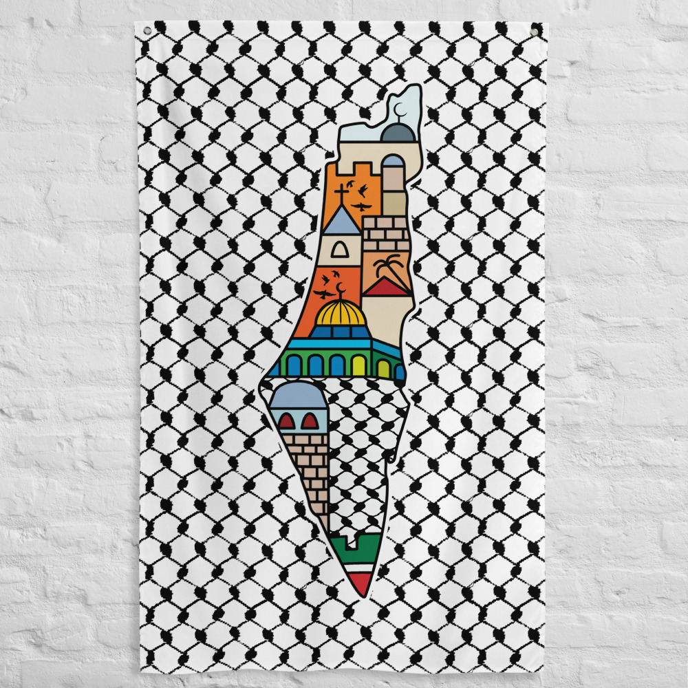 I Love Palestine My Homeland Palestinian Map Premium Flag Wall Decor