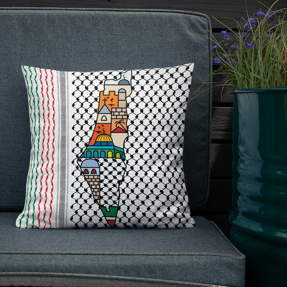 I Love Palestine Throw Decorative Pillow Palestinian Map Kufiya