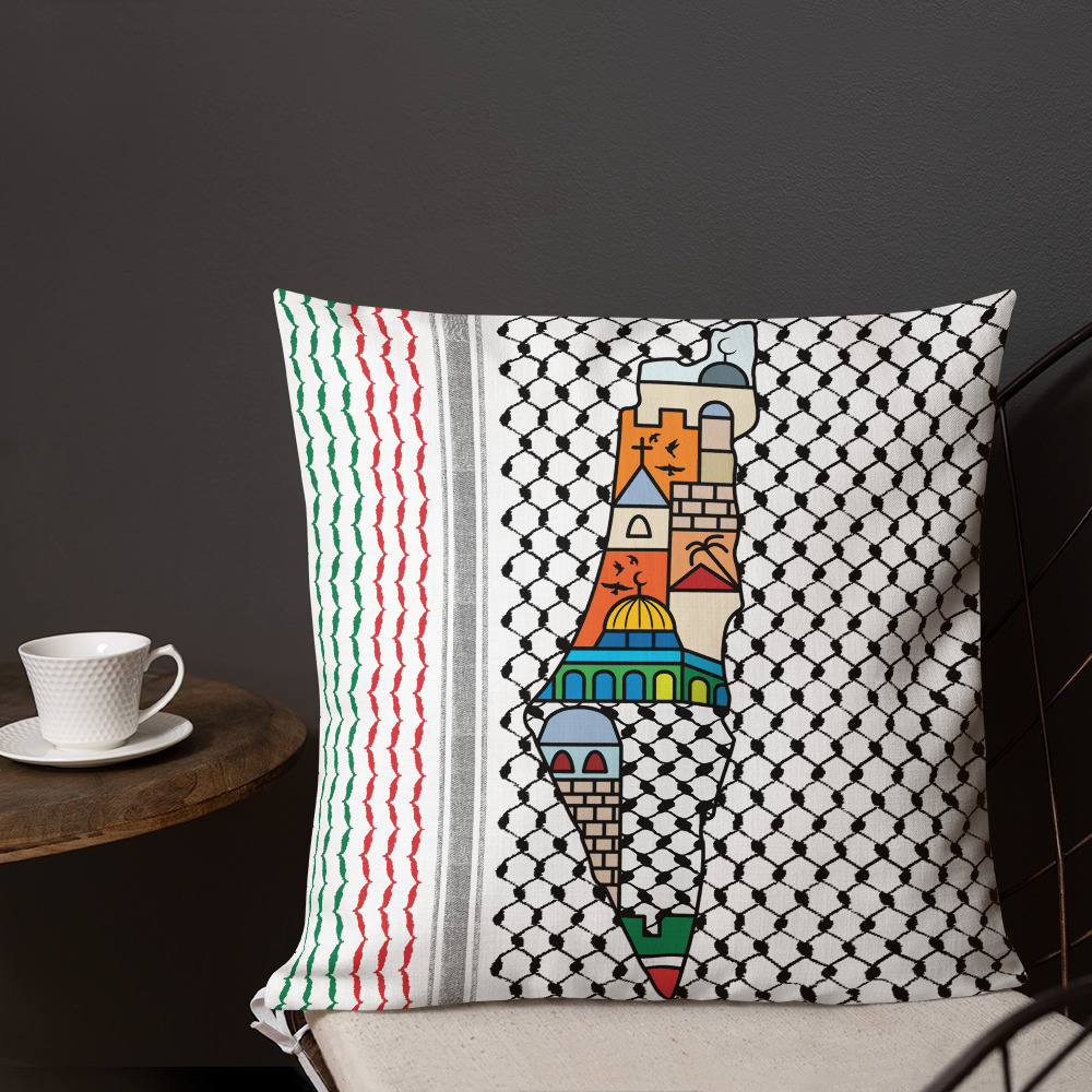 I Love Palestine Throw Decorative Pillow Palestinian Map Kufiya