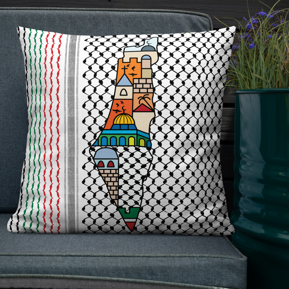 I Love Palestine Throw Decorative Pillow Palestinian Map Kufiya
