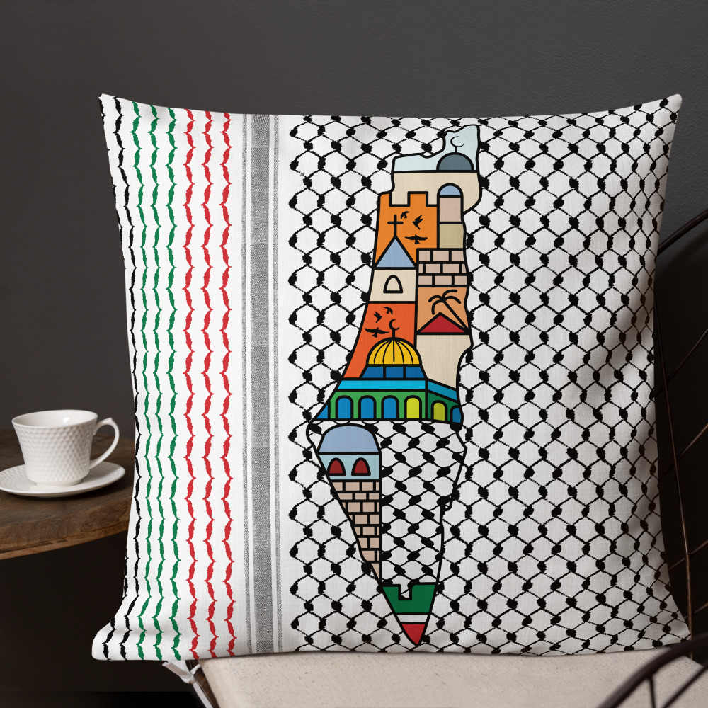 I Love Palestine Throw Decorative Pillow Palestinian Map Kufiya
