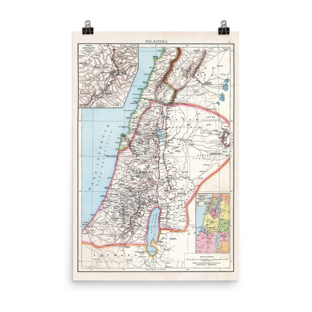 Palestine Palastina Jerusalem Roman Old Biblical Map Poster