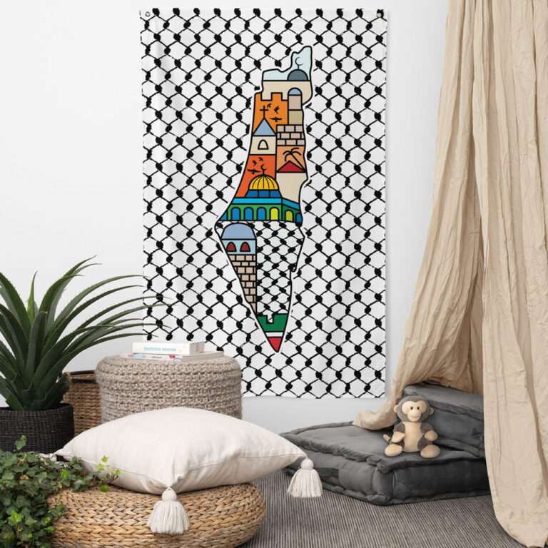 I Love Palestine My Homeland Palestinian Map Premium Flag Wall Decor