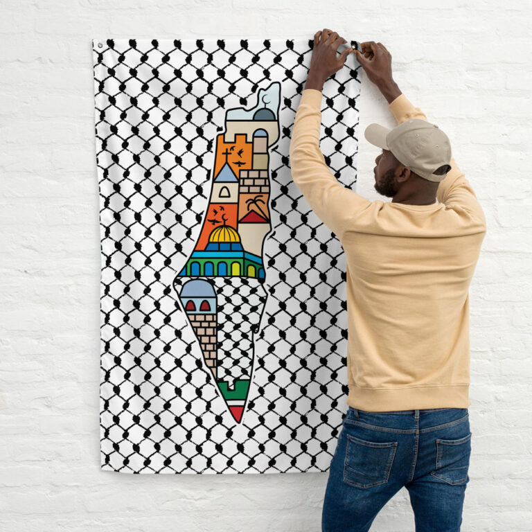 I Love Palestine My Homeland Palestinian Map Premium Flag Wall Decor