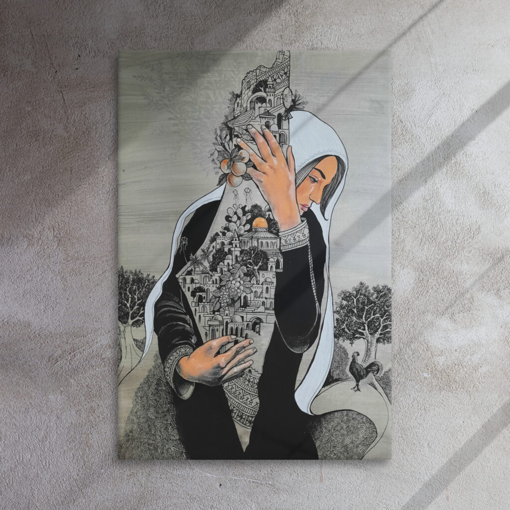 Free Palestine Map Drawing Palestinian Woman Painting Canvas